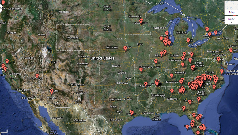 Our Ministry Map in the USA : Cup & Cross Ministries International